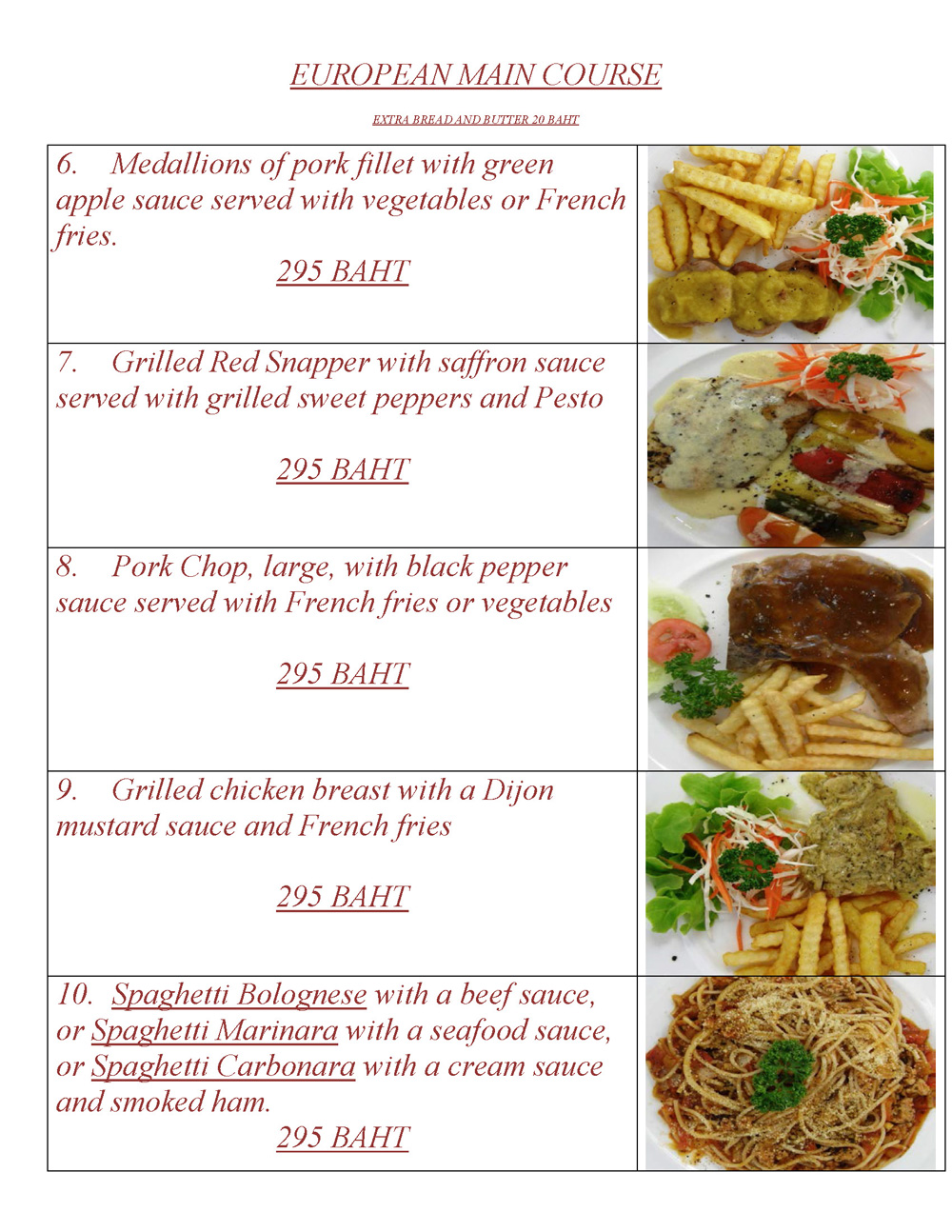 Our Menus Yupin s Restaurant