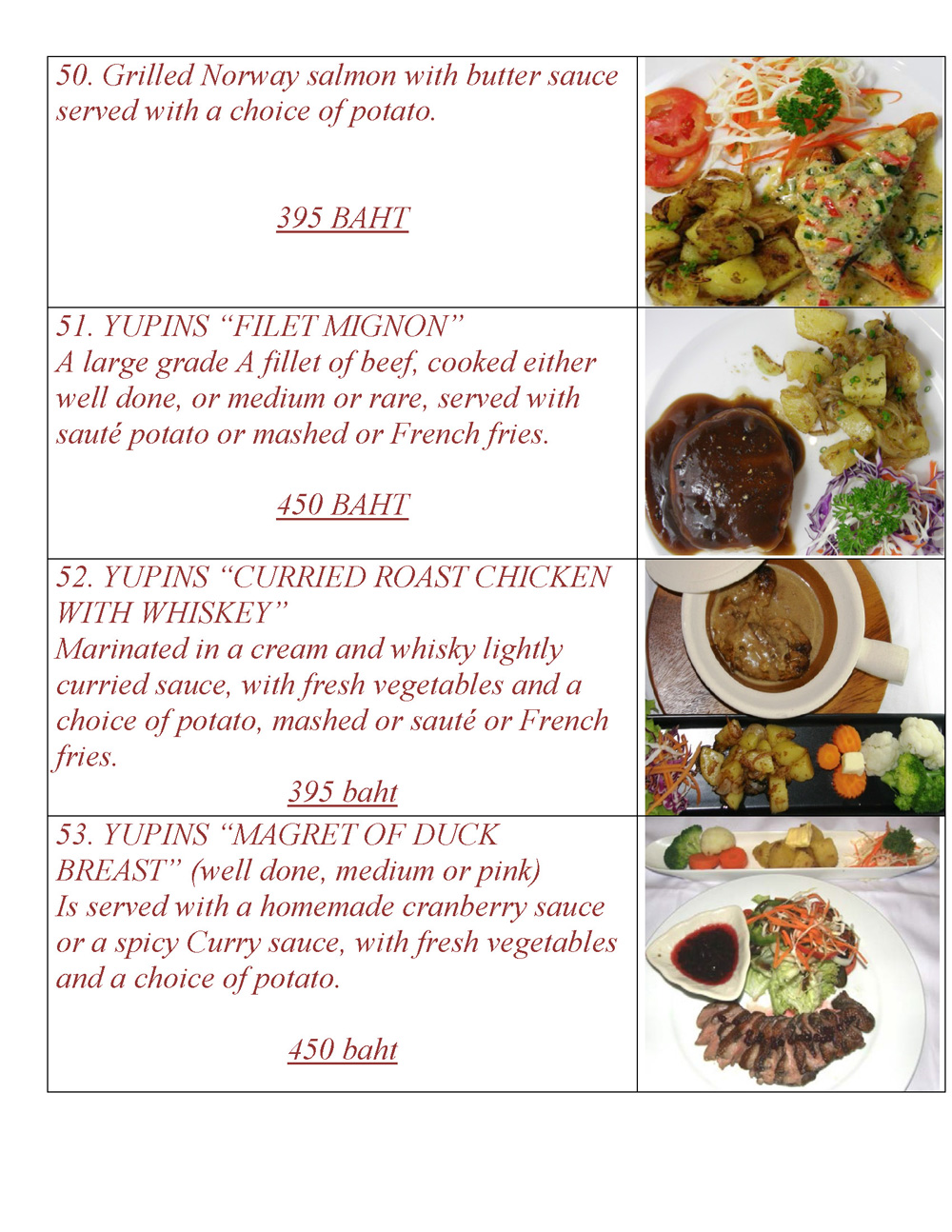 Our Menus Yupin s Restaurant